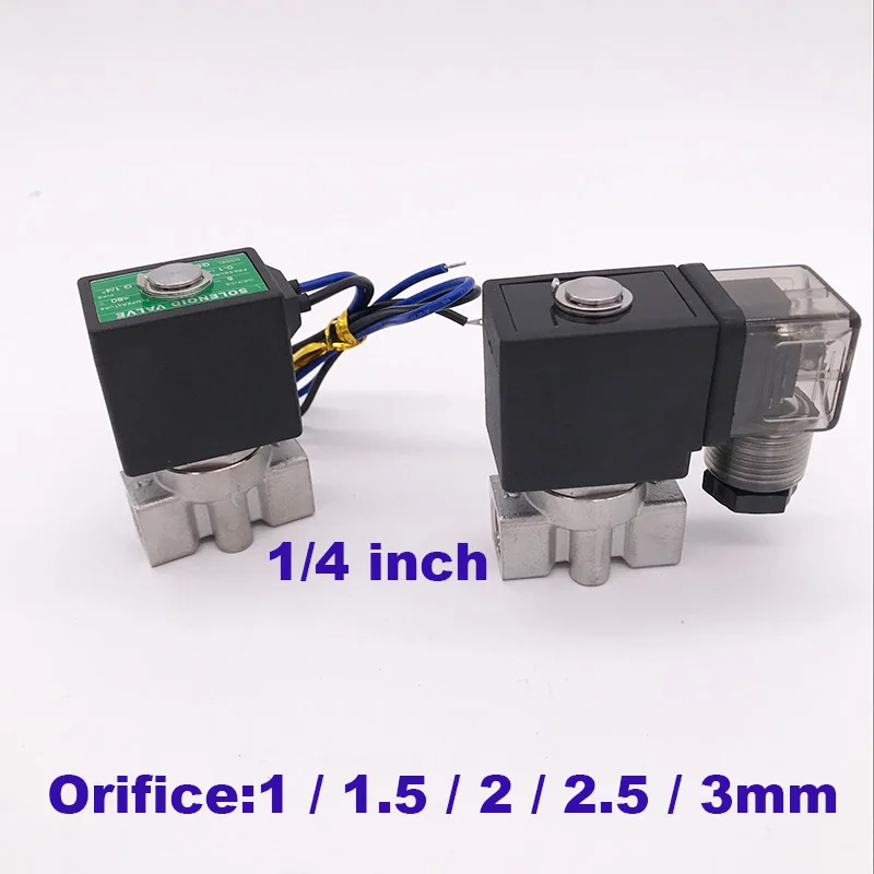 GOGO 0-50/25/15/10/7bar 2 way SS304 water solenoid valve G1/4" 12V DC Orifice 1mm/1.5mm/2mm/2 ...