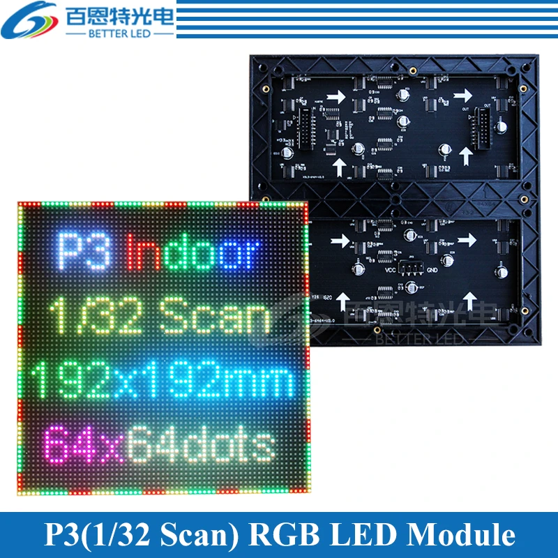 P3 Led Screen Panel Module Indoor 1/32 Scan 192*192mm 64*64 Pixels 3in1 ...