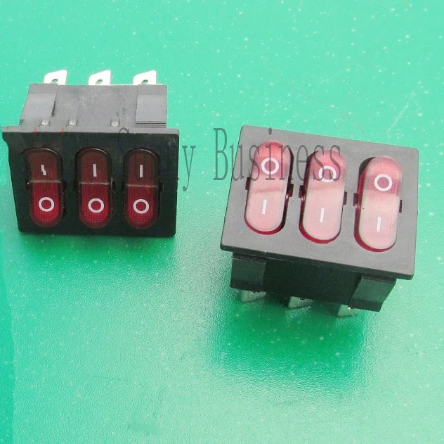 5pcs/lot 9 Pin 15A 250V Red Button Rocker Switch KCD3 303 Rocker Power ...