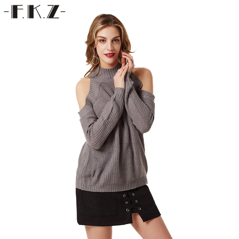 Fkz New Autumn Sweaters Women Out Off Shoulder Sexy Sweater Solid