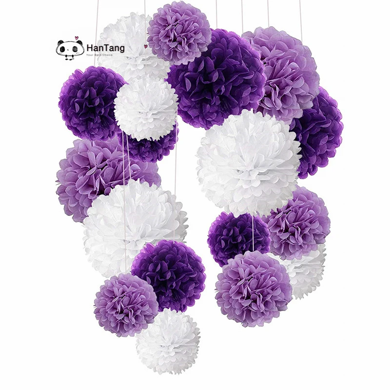 5pcs/Pack 15cm,20cm, White/Light Purple Tissue Paper Pom Poms For Baby ...