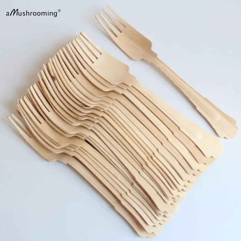 x25 Large Vintage Disposable Forks 20cm Wooden Forks Wedding Birthday ...