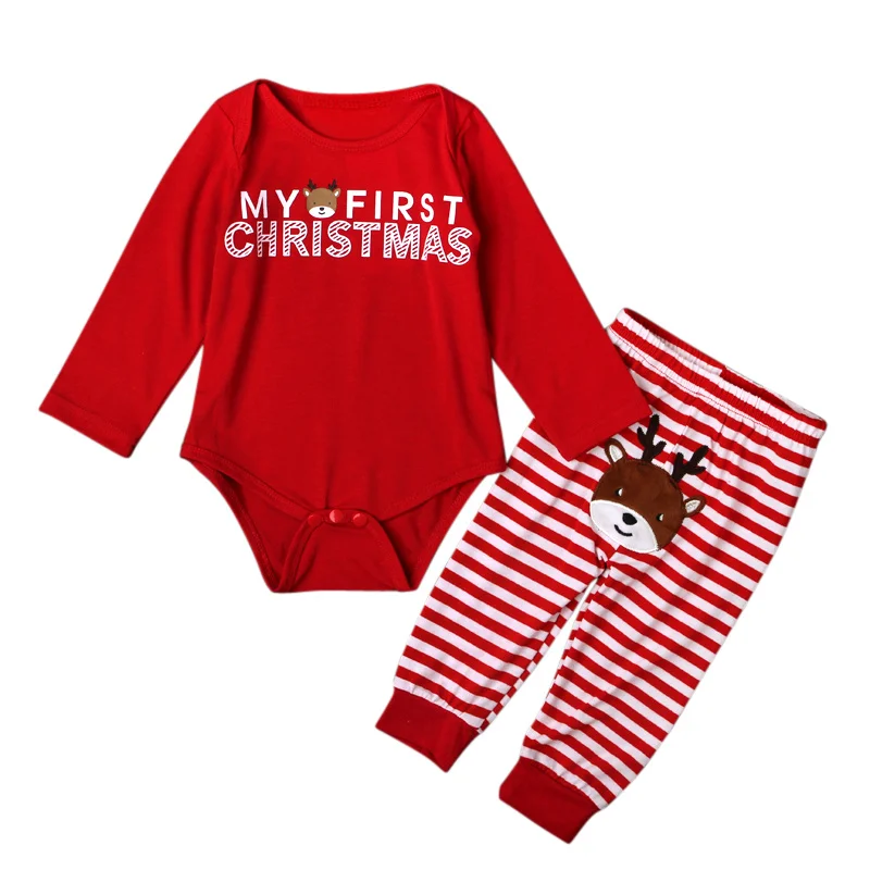 Christmas Baby Clothes Sets Red Rompers + Striped Pants Cotton Long ...