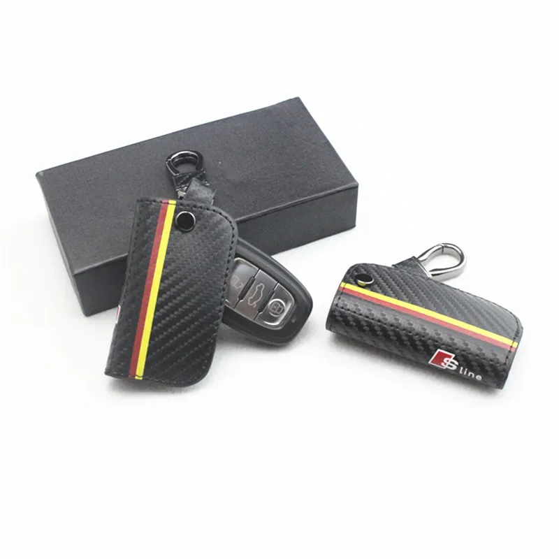 5PCS Car Carbon Fiber Leather Key Cover Case Chain For Audi A1 TT A4L ...
