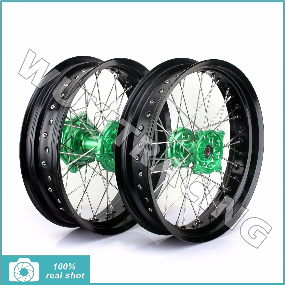 3.5x17" 4.25x17" Front Rear Black Green Wheel Rims Hub for KAWASAKI KX ...