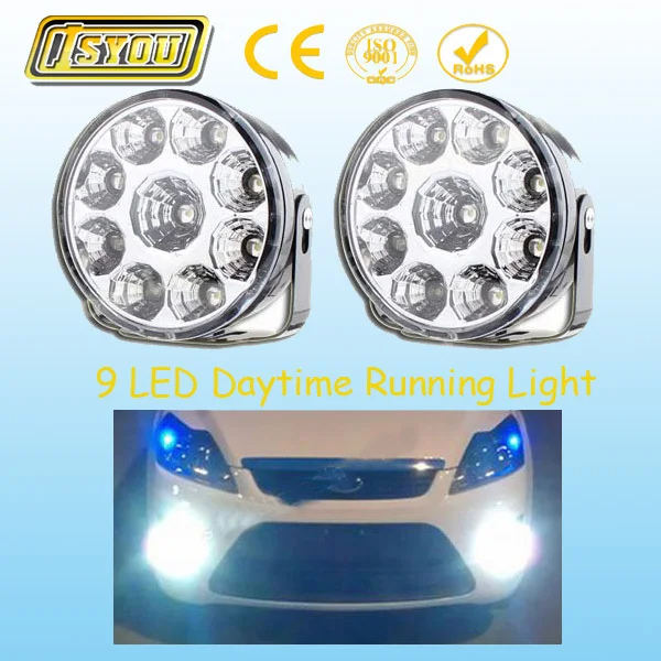 2 X Super Bright White 9 LED head Front Round Fog Light for all Car DRL ...