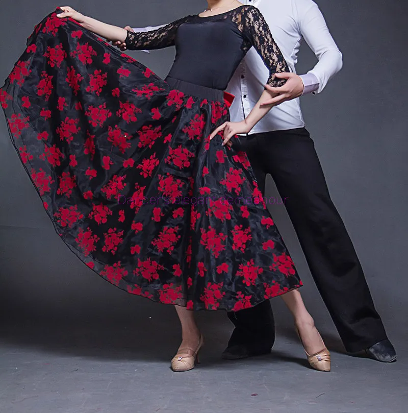 New Ballroom Dance Costumes Sexy Senior Ice Silk Flowers Allroom Dance Dress For Women Ballroom