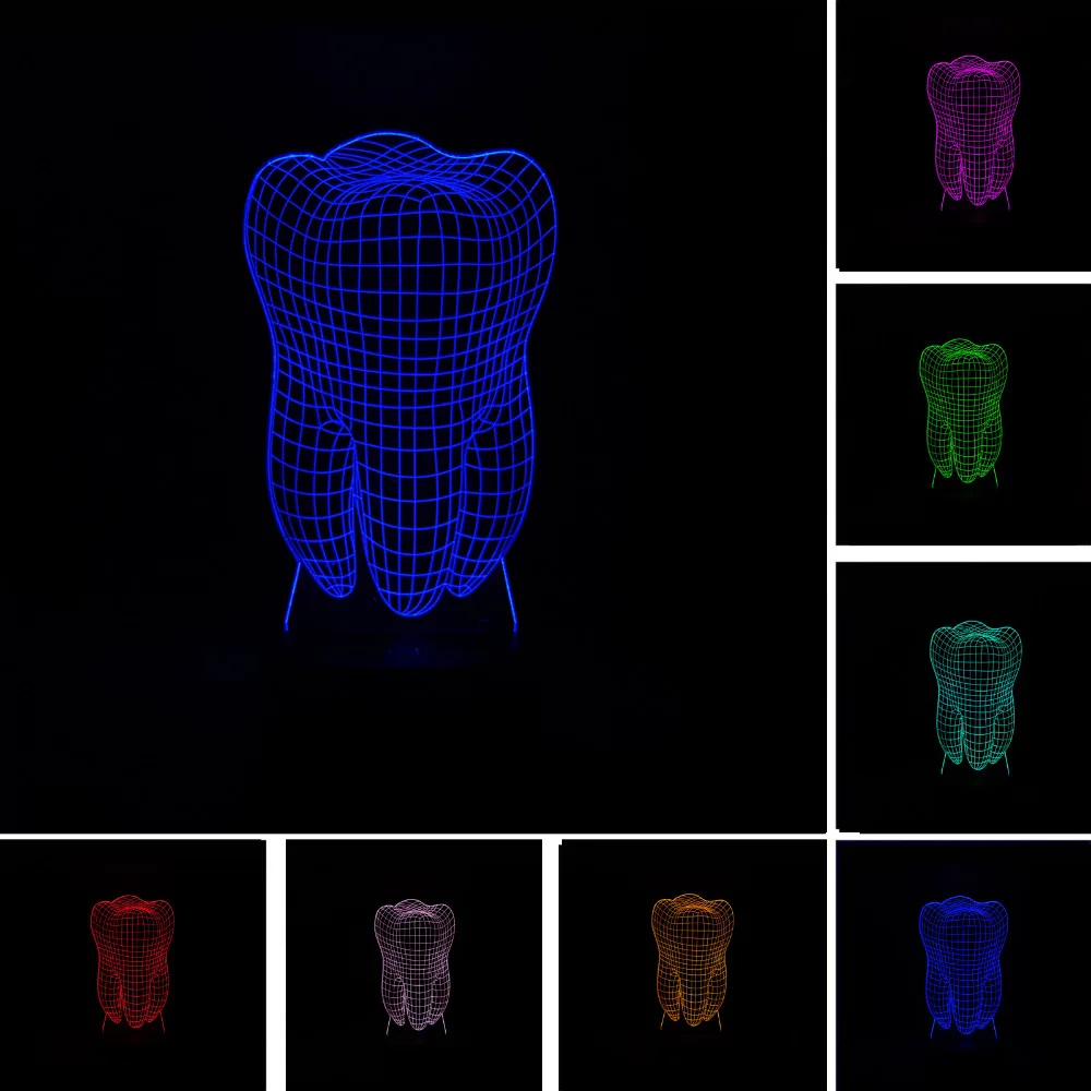 Fantastic Illusion Tooth 3D LED Night Light gift for dentist Colorful ...