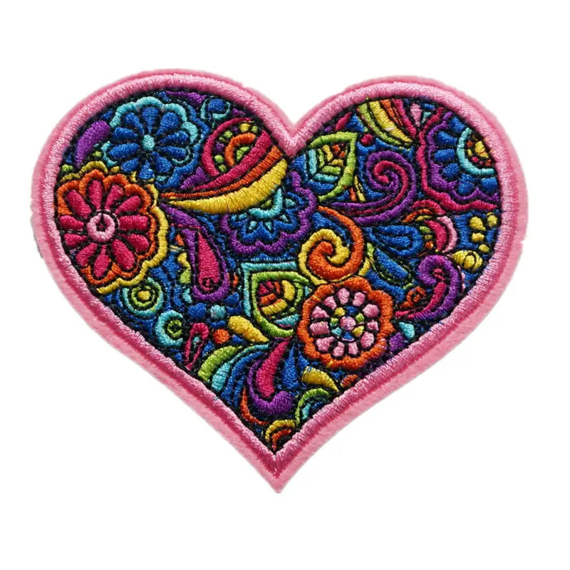 8CM Embroidery Sew Iron On Patches Pink Heart Love Flowers Totem ...