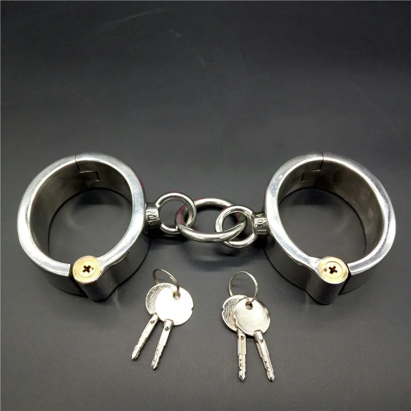 Adult Games Metal Stainless Steel Oval Shaped Handcuffs Slave Bondage