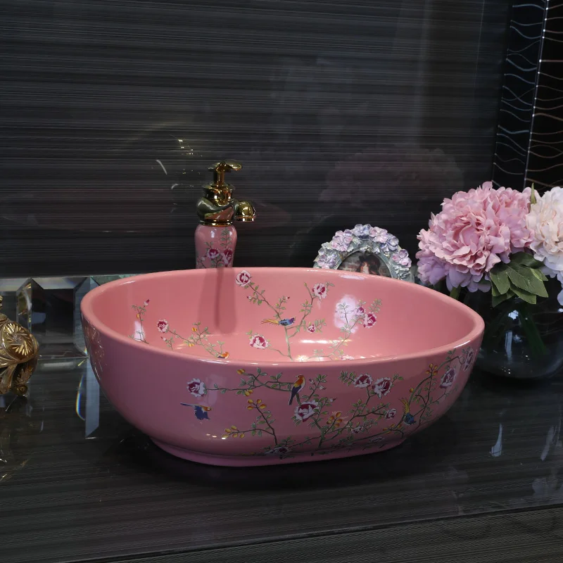 Flower and bird oval Europe style chinese wash basin Jingdezhen Art ...