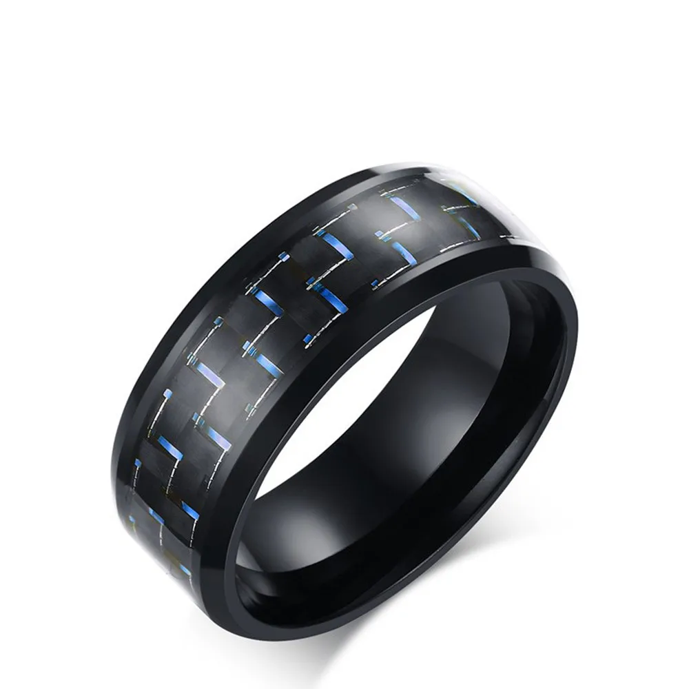 eejart Famous Brand 8MM stainless steel Ring Men Carbon Fibre Insetted ...