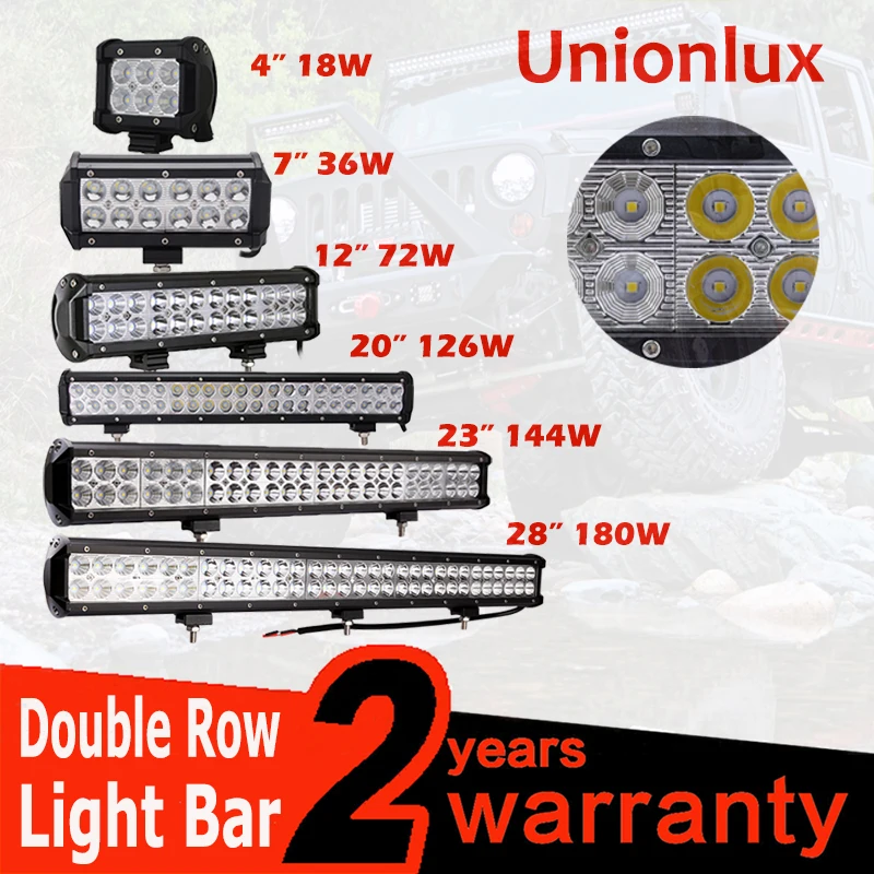 4" 7" 12" 20" 23" 28'' LED Light Bar Double Row 18W 36W 72W 126W 144W ...