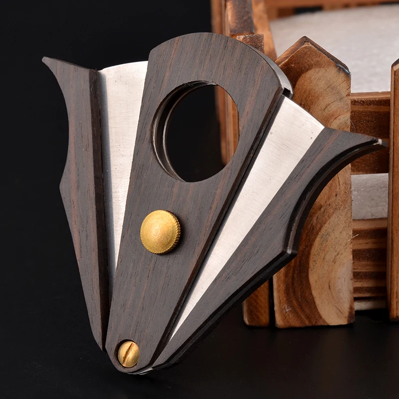 New Double Blades Sharp Cigar Cutter Stainless Steel Pocket Wooden ...