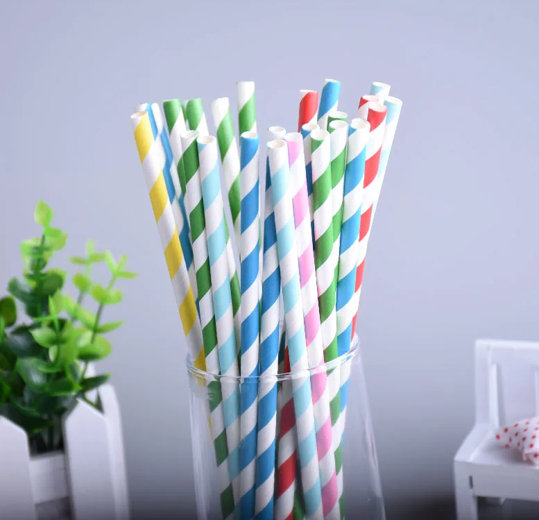 25pcs Lot Colorful Striped Paper Drinking Straws Creative Chevron