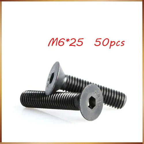 50pcs M6x25 mm M6*25 mm flat head countersunk head black grade 10.9 ...