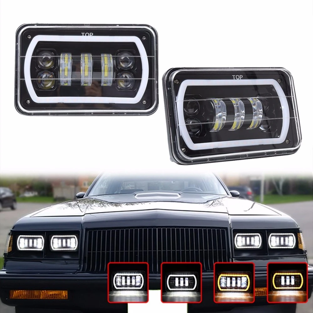 Truck 4x6 Inch Led Square Headlight White Halo Drl Yellow Turn Signal ...