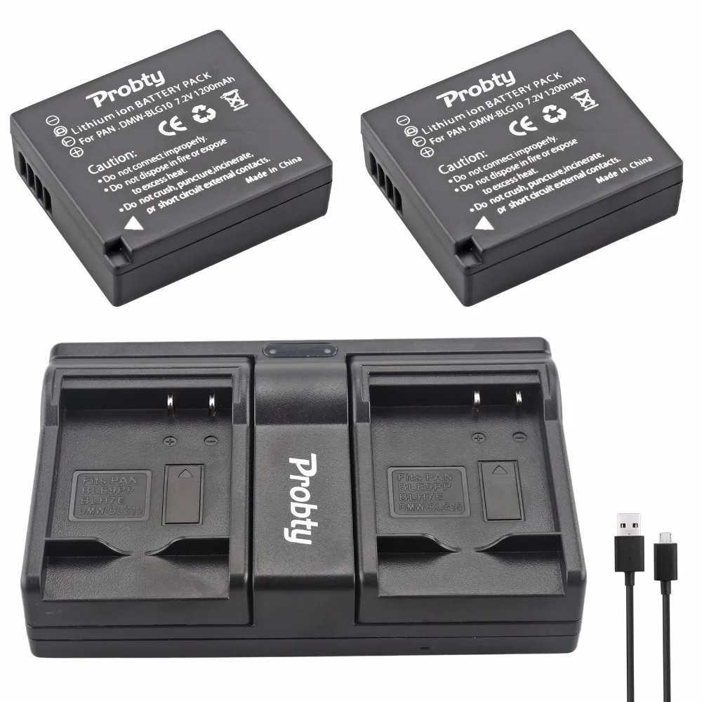Probty 2Pcs DMW BLG10 DMW BLG10 DMW BLE9 DMWBLE9 BLE9E Battery + USB Dual Charger For Panasonic ...