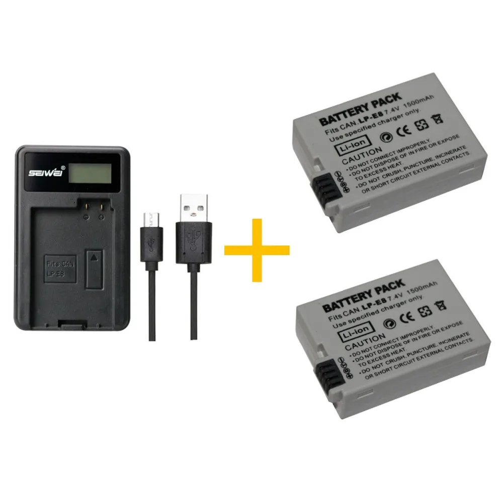 2 pcs 1500 mAh LP E8 LPE8 LP E8 Battery With LCD Single Battery Charger ...