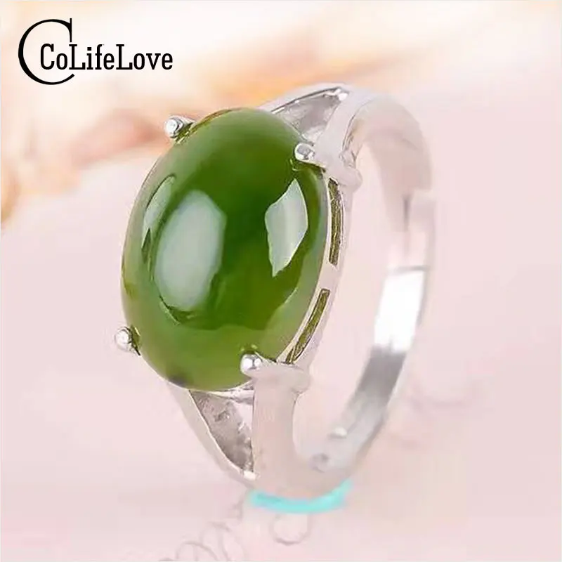 Lujoso anillo de jade verde natural 10*14 oval cut piedra de jade ...