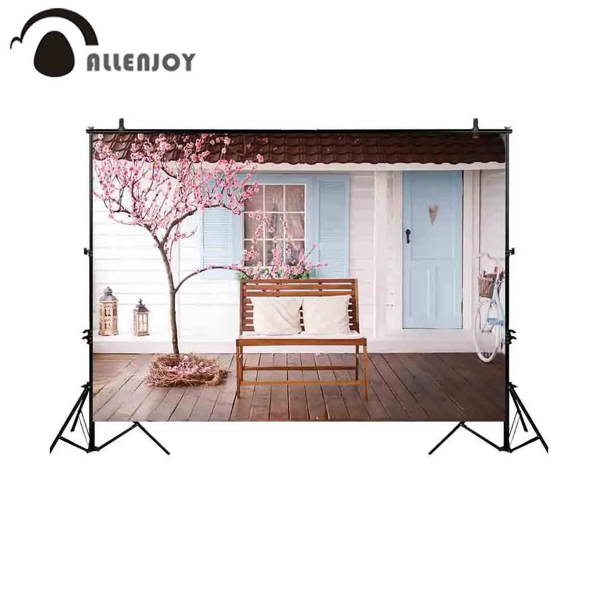 Allenjoy-cherry-blossoms-house-background-for-photo-studio-bench ...
