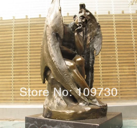 001052 14" Fallen Angel wing Satan Demons Marble Bronze art Batman ...