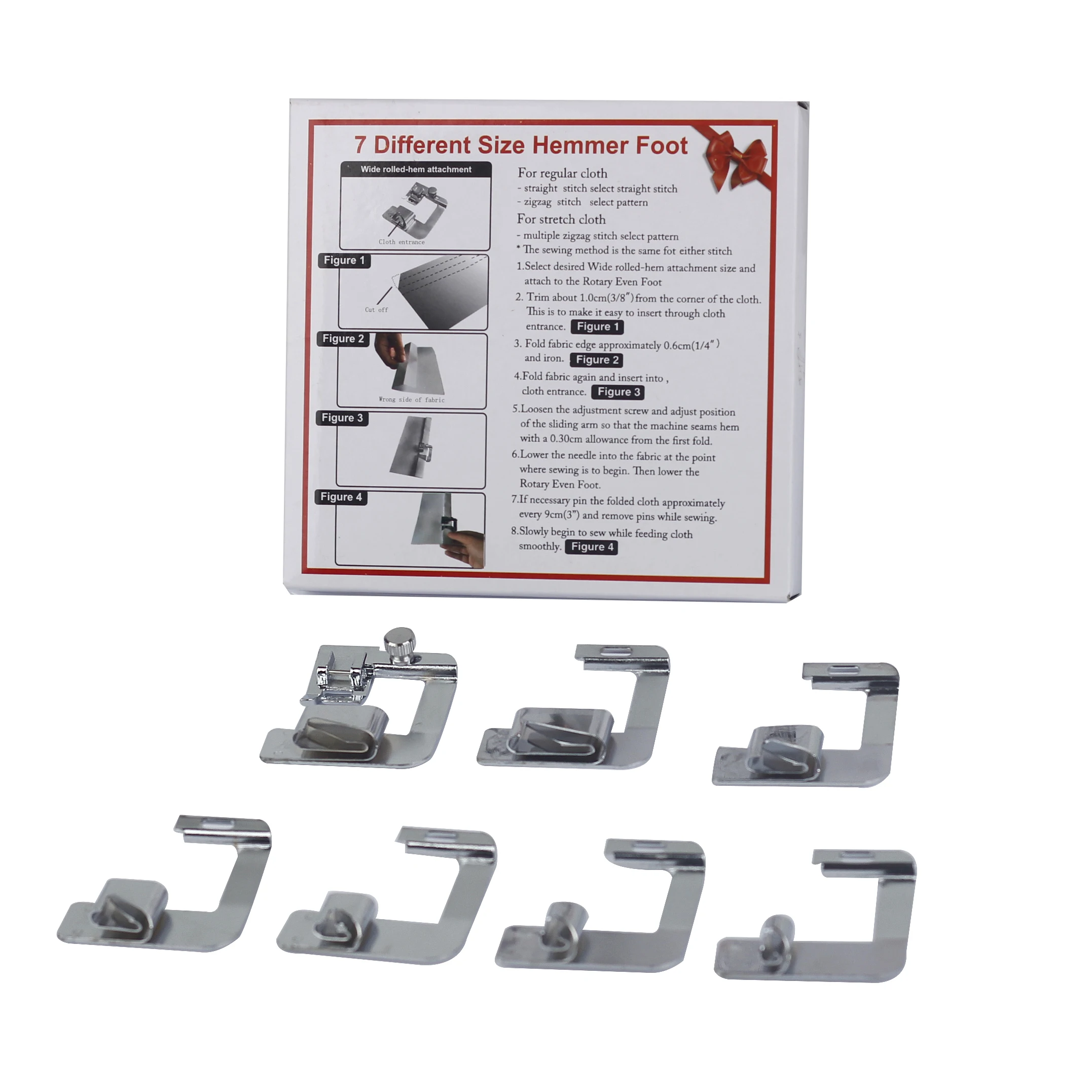 1 set =7pcs Domestic Sewing Machine Hemmer Foot Rolled Hem Foot Snap on ...