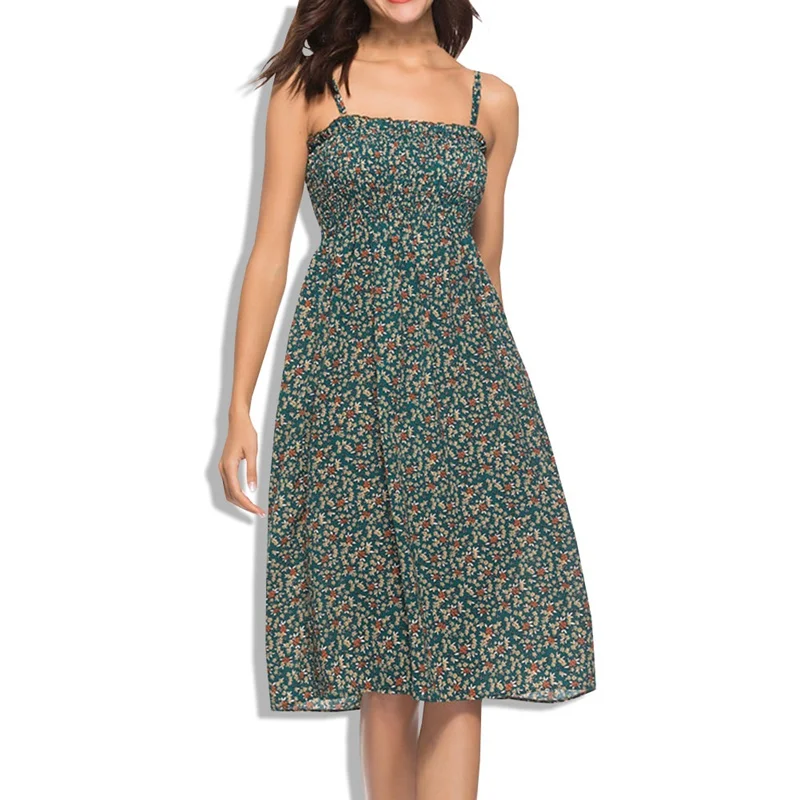 Ladies Beach Dress Short Sleeveless Green Summer Dresses Chiffon High ...