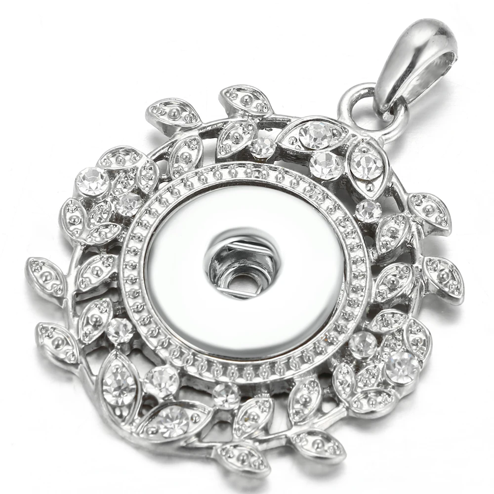 white rhinestone metal snap button hollow crystal flower pendant ...