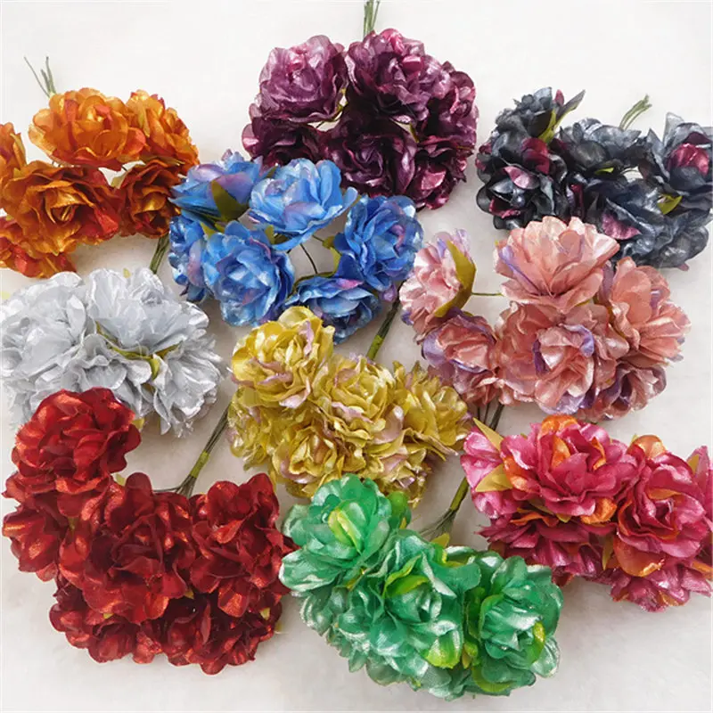 6PCS artificial silk crystal rose bouquet wedding home decoration DIY ...