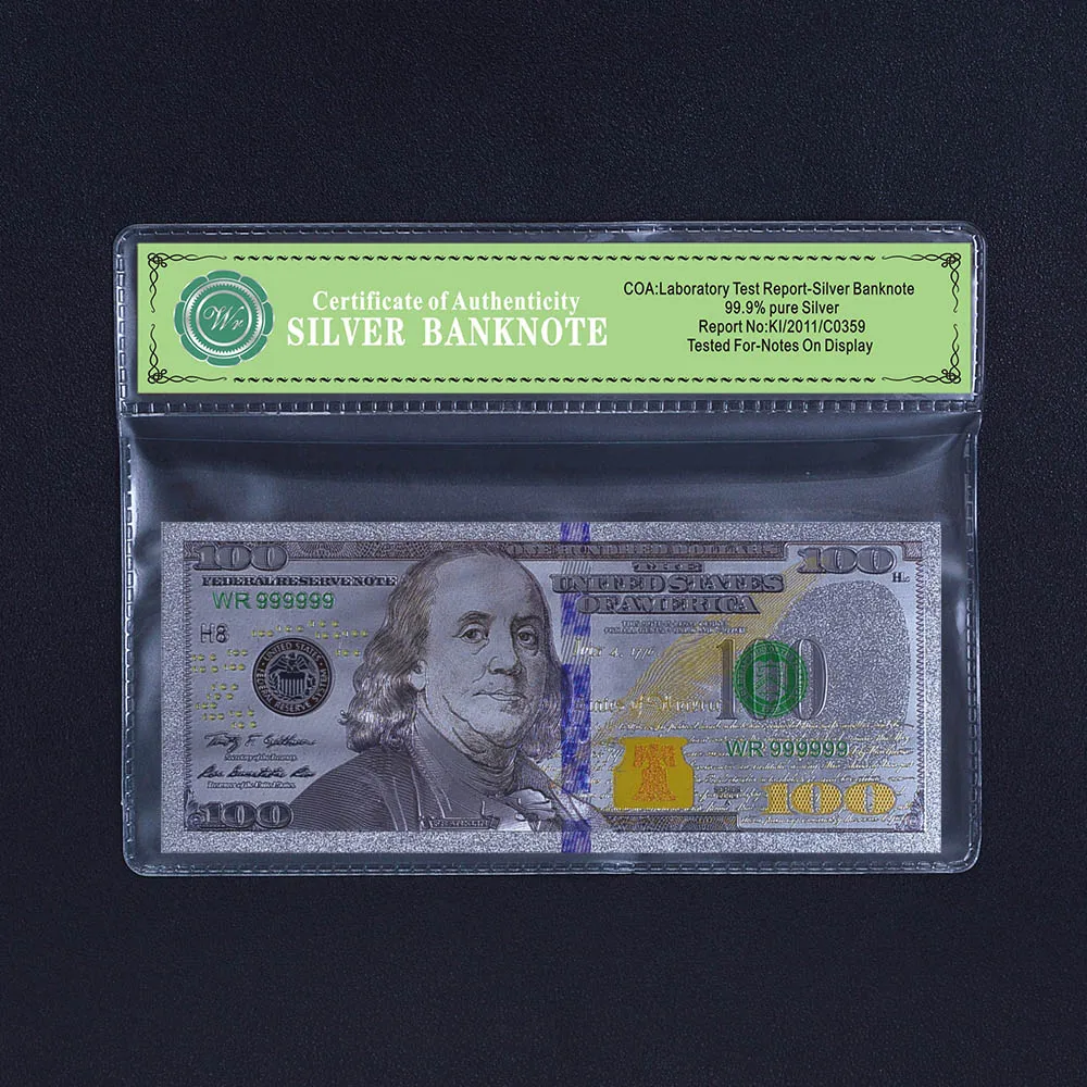Colored Silver Plated America Banknote New 100 Dollar Bill Currency ...