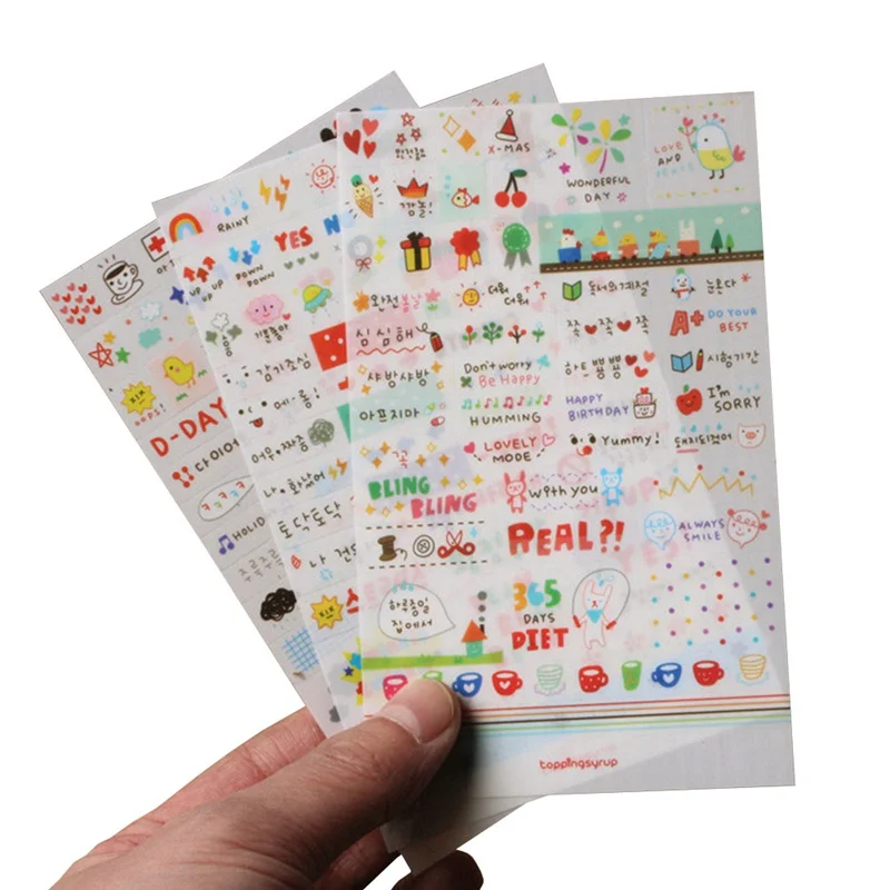 6 Sheet kawaii funny stickers paper sticker for kids animals small ...