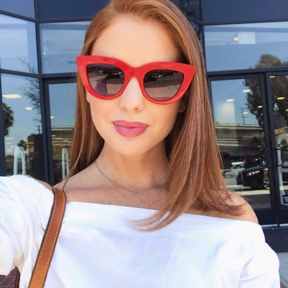 2018 New Women Cateye Sunglasses Black Yellow Brand Designer Cateye Sun
