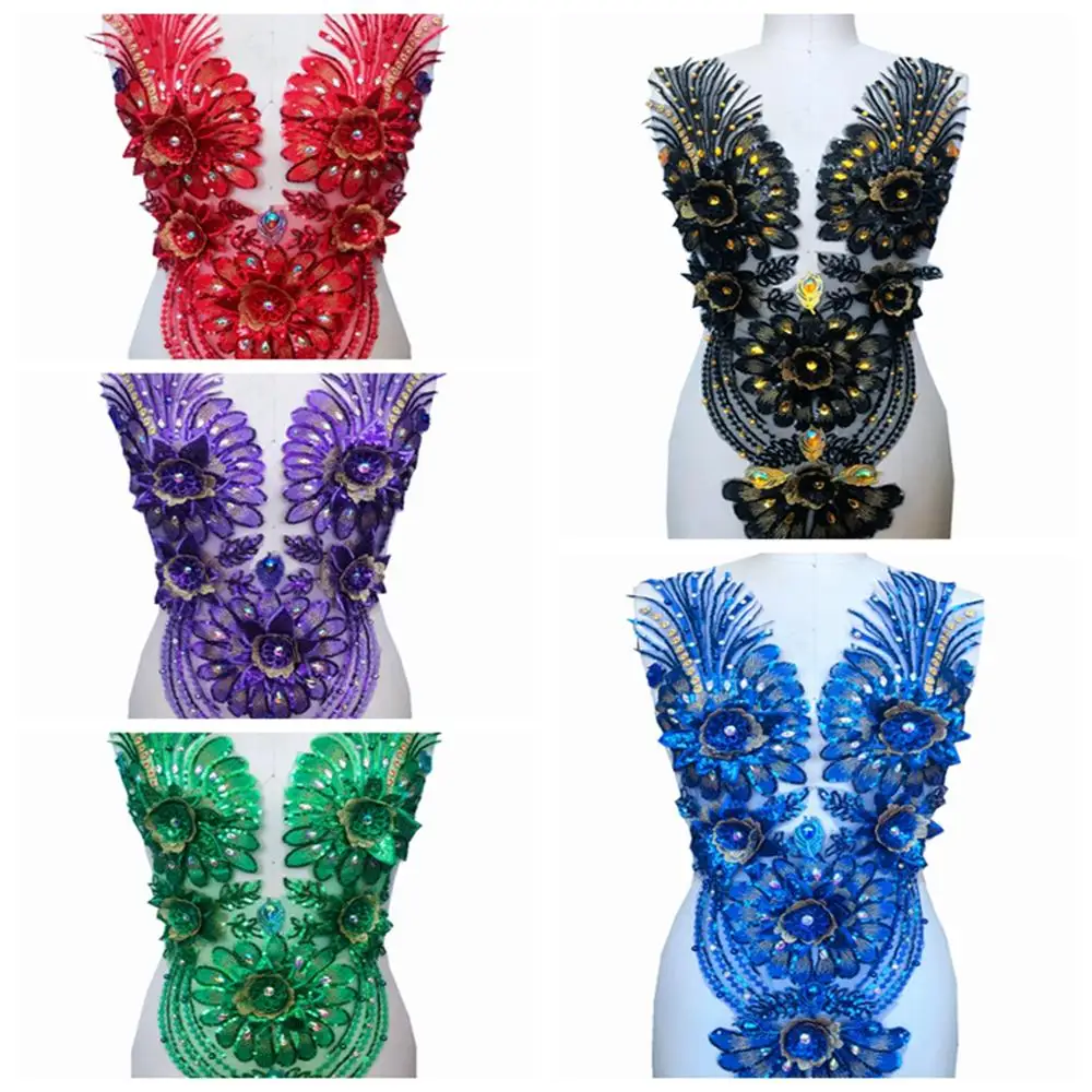 5 colour 3DThree-dimensional flower flower lace applique rhinestones ...