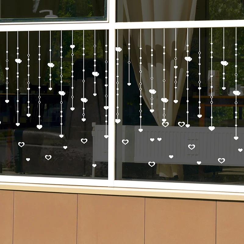 Waterproof Windows Sticker White Love Heart Curtain Sticker Decor ...