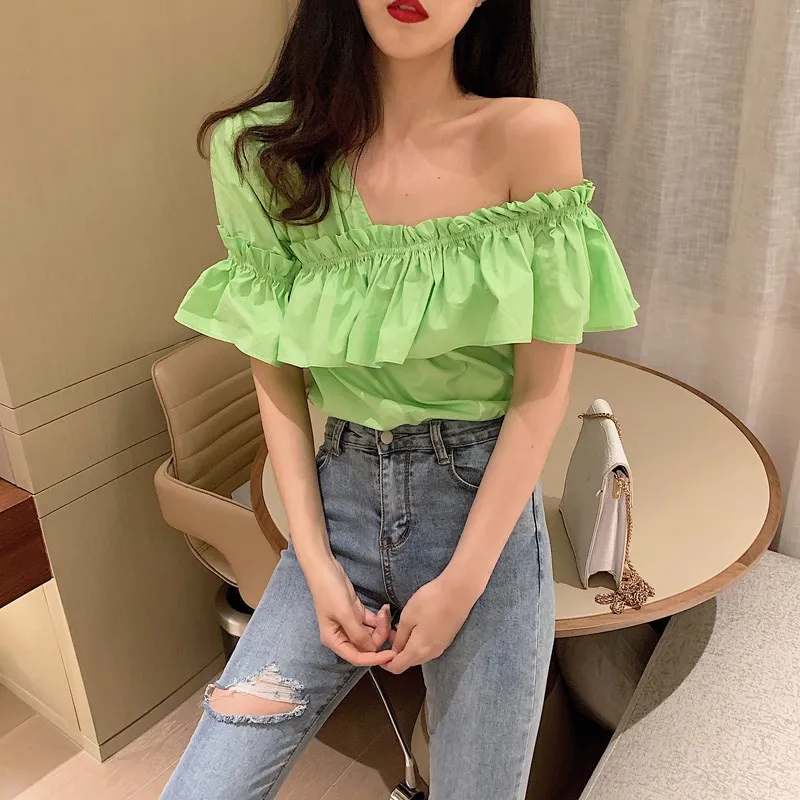 Elegant Off The Shoulder Short Sleeve Slim Tops And Blouses Women Skew