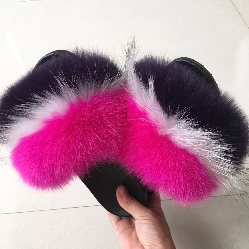 Women's Furry Slippers Ladies Cute Plush Fox Hair Fluffy Slippers Women ...