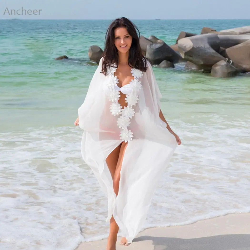 New Style Women Summer Beach Floral Cover Up Sexy Girl Long Style Solid