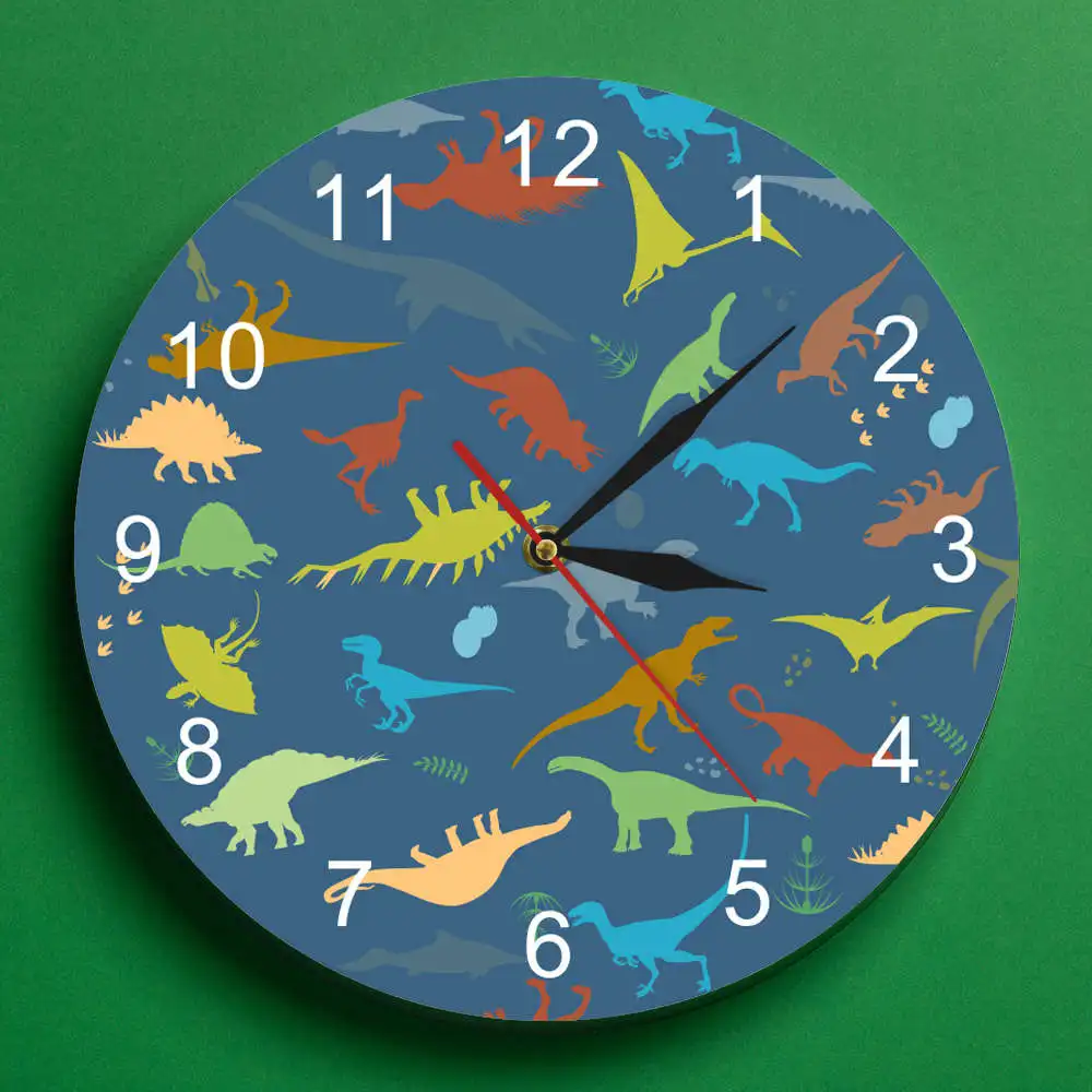 Colorful Dinosaur With Numbers Personalised Name Modern Wall Clock ...
