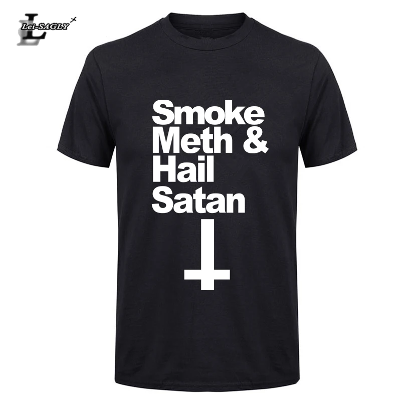 Lei SAGLY Men Summer Fashion Letter Printed Smoke Meth and Hail Satan ... Lei SAGLY Men Summer Fashion Letter Printed Smoke Meth and Hail Satan ...