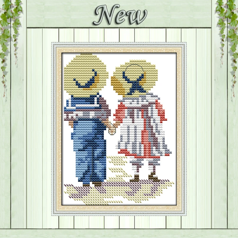 Sister And Brother Lovely Baby Kids Paintings Counted Print On Canvas ...