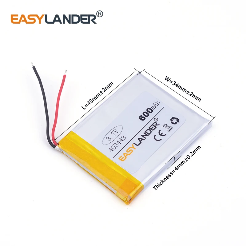 3.7v Lithium Ion Rechargeable Battery 403443 600mah For Mp3 Mp4 Mp5 Gps ...