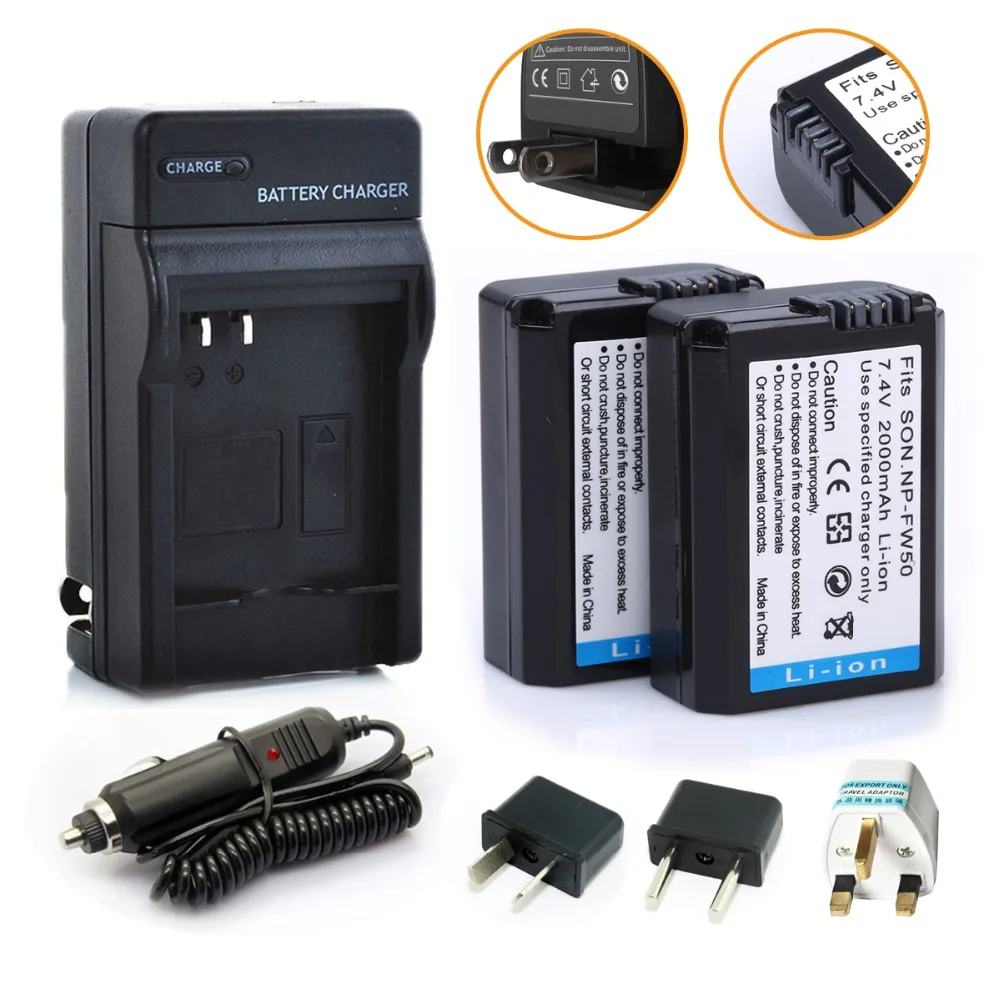 2pcs Np-fw50 Fw50 Batteries Npfw50 + Charger For Sony Nex-7 Nex-5n Nex ...