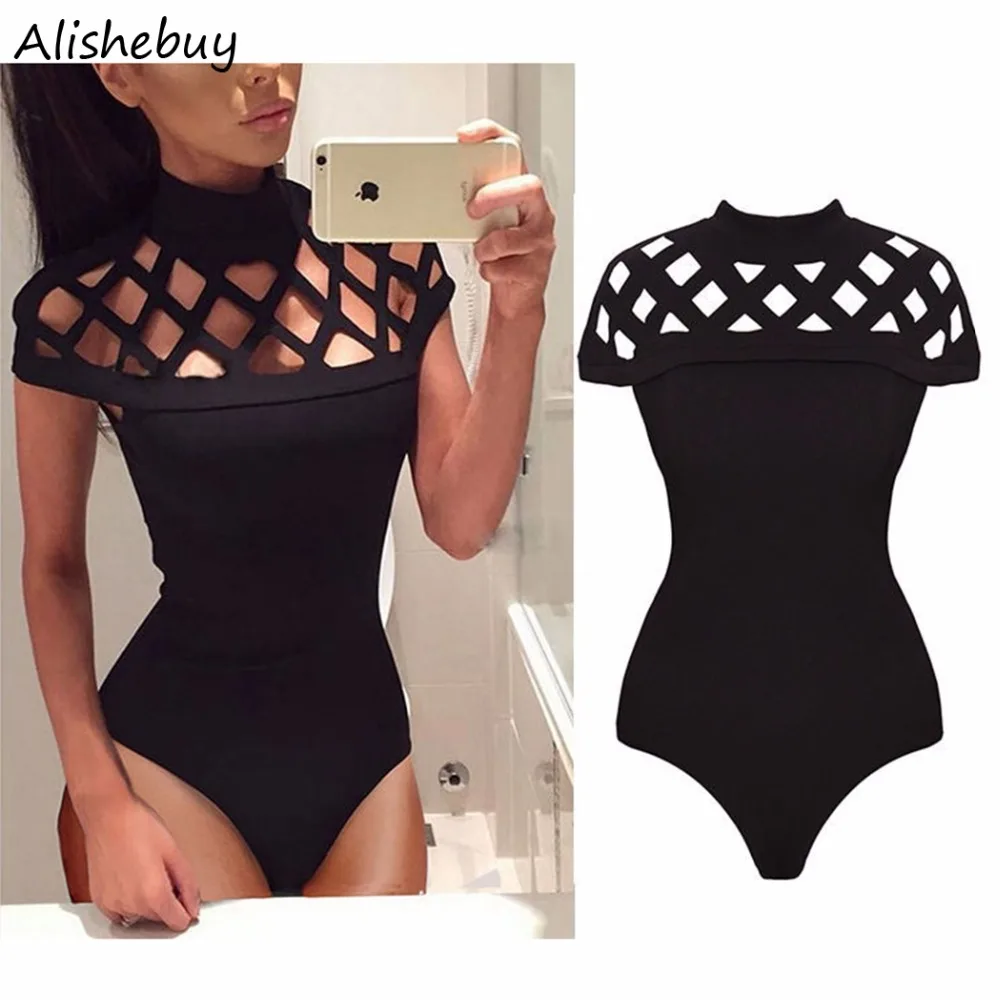 Fashion Stylish Women Sexy One Piece Rompers High Neck Solid Bodycon 2266