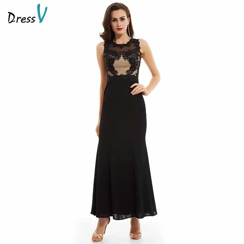 Dressv Black Evening Dress Cheap Scoop Neck Sheath Sleeveless Floor