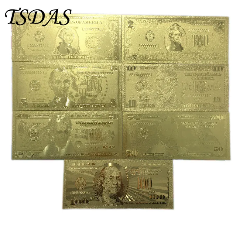 Full Sets 24K Gold Banknote USA $1 100 Dollar Gold Foil Banknote 7pcs ...