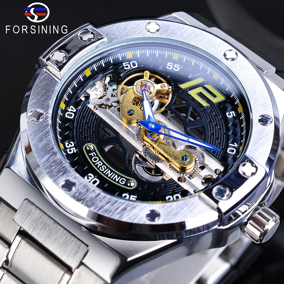 Forsining Hot Transparent Mechanical Watch Men Gold Bridge Blue ...