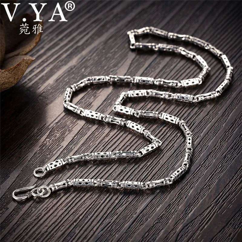 V.YA 4mm 925 Silver Male Chain Necklace Bamboo Shape S925 Sterling ...