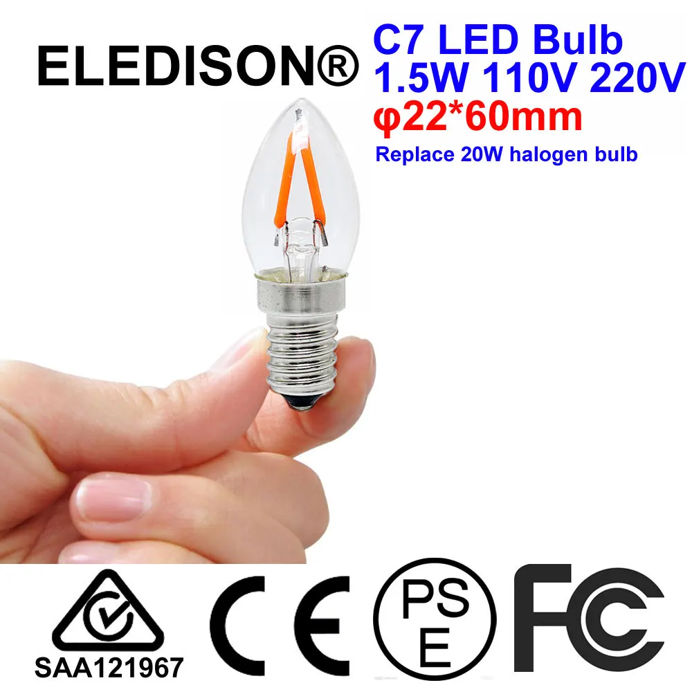 LED C7 Light Bulb E12 E14 1.5W 110V 220V Glass Replace 15W Mini Edison ...