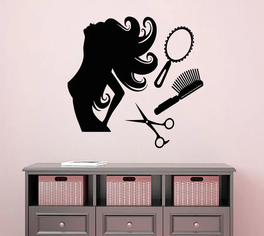 Wall Decal Scissors Comb Girls Room Vinyl Stickers Hair Beauty Salon Decor In Wall Stickers